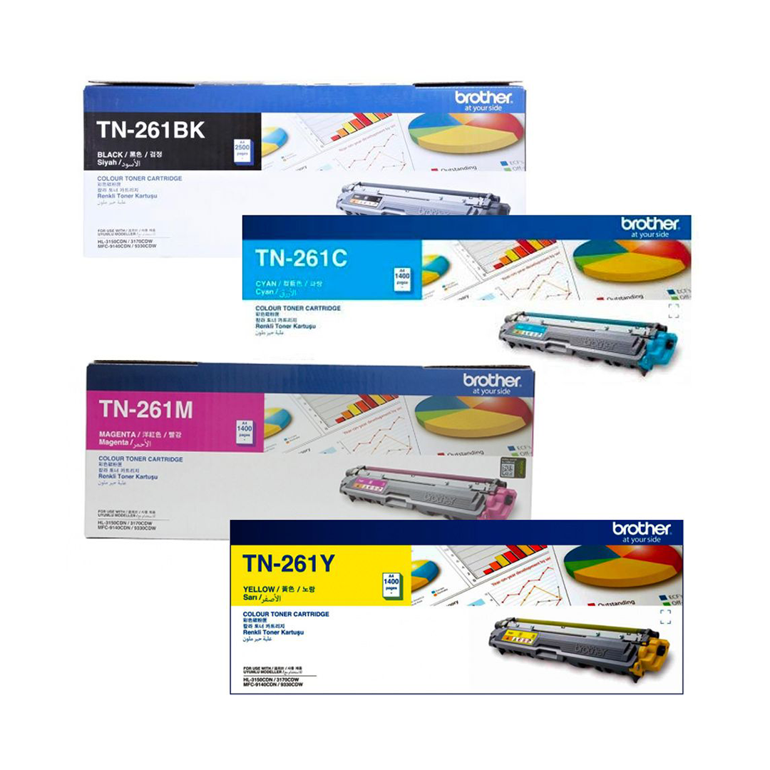Brother TN261BK, TN261C, TN261M, TN261Y Toner Cartridges – Black, Cyan ...